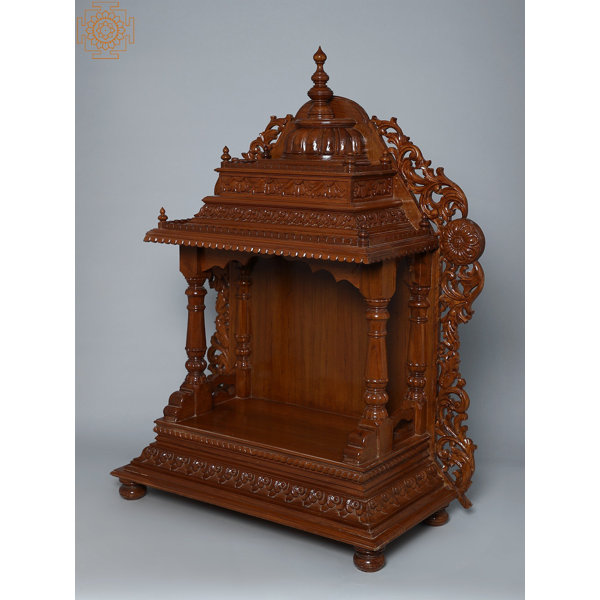 Exotic India 38" Large Designer Teakwood Temple | Wooden Puja Mandir ...