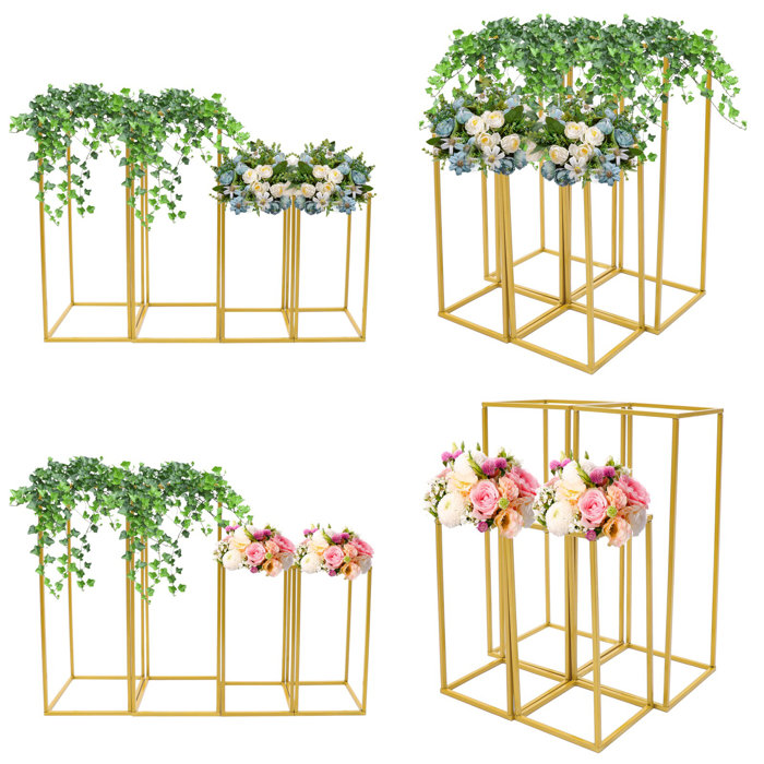 Mercer41 Cindel 4Pcs Gold Flower Floor Stand Metal Column Flower Stand ...