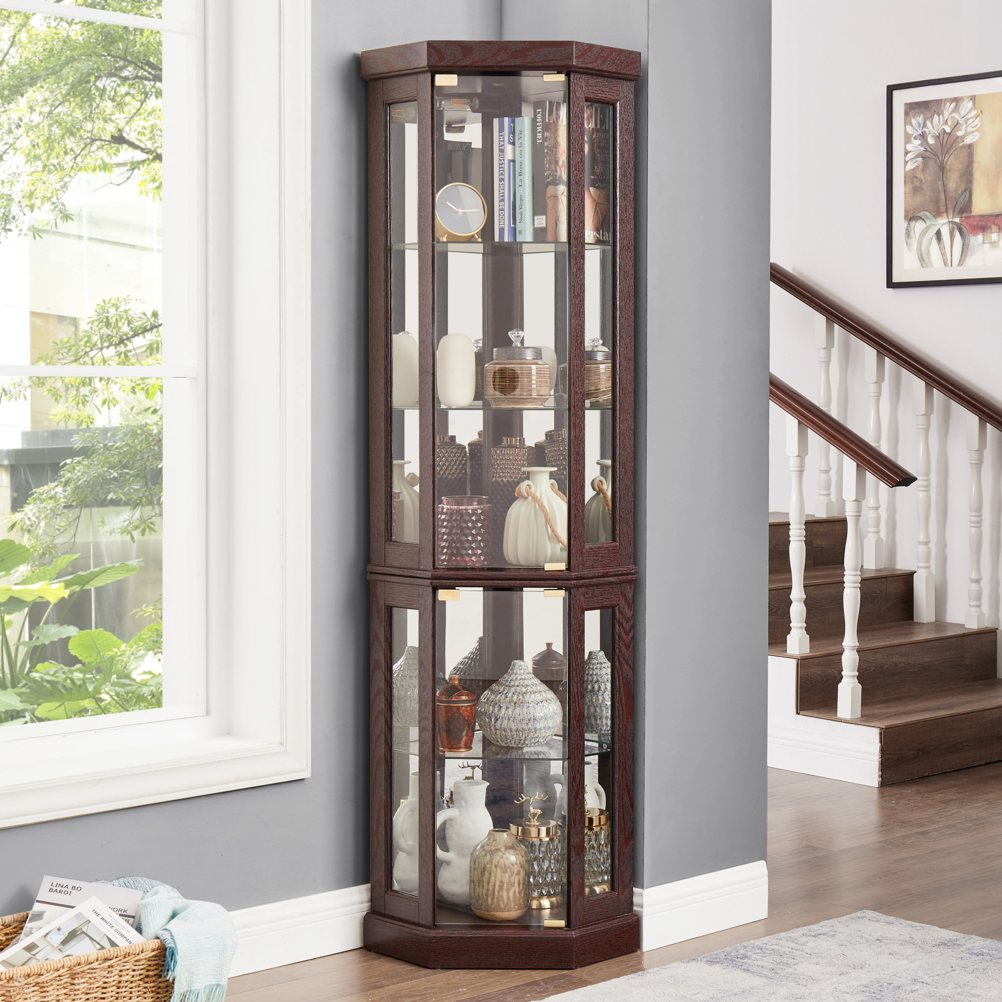 Lark Manor™ Lighted Corner Curio Cabinet - Display Case For Living Room ...
