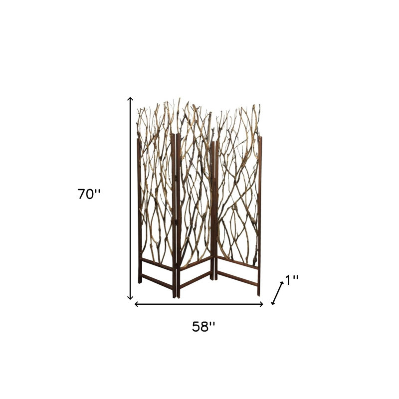 Millwood Pines Brainard 70" Brown Wood Branches Folding Three Panel ...