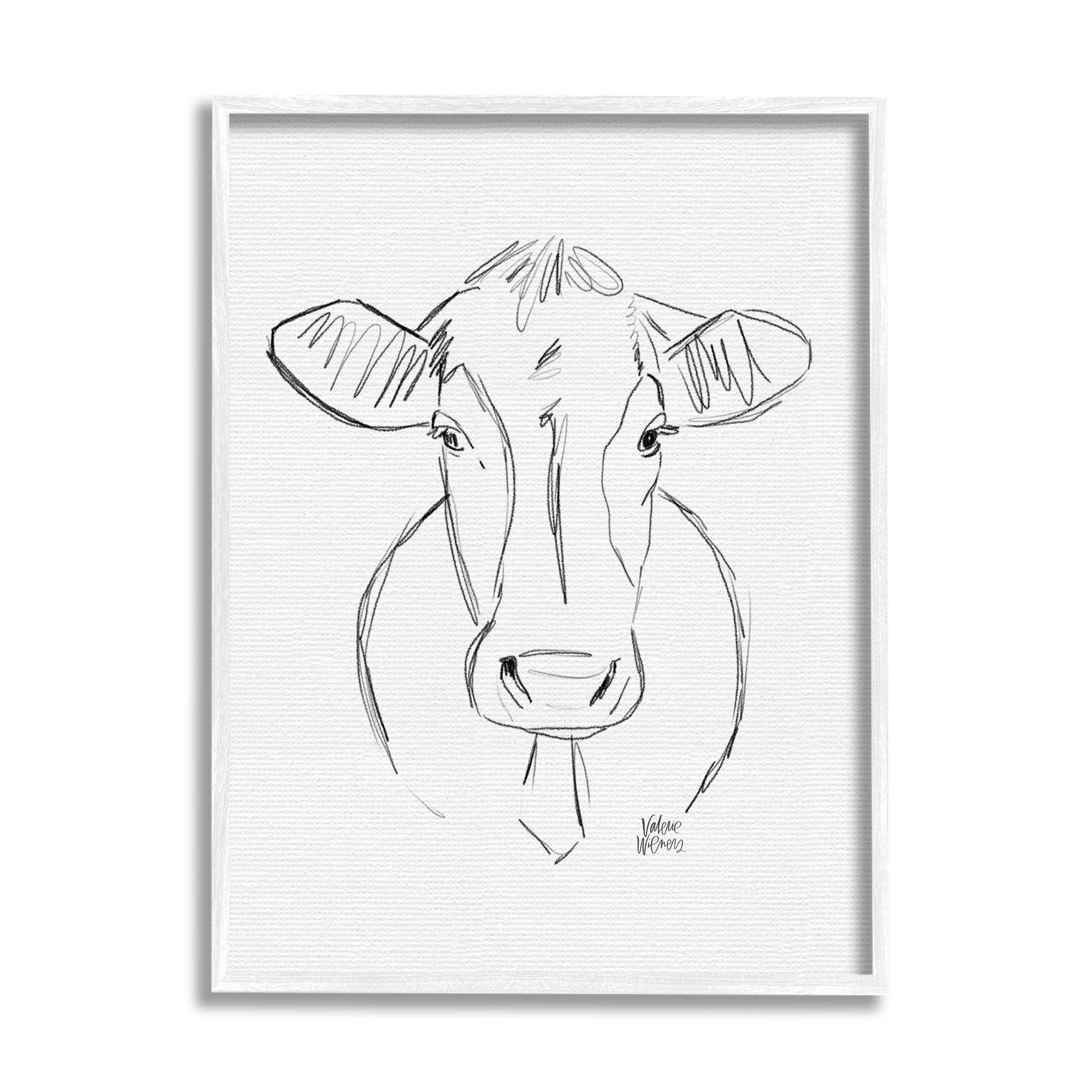 Stupell Industries " Farm Cattle Cow Pencil Sketch Drawing Portrait ...
