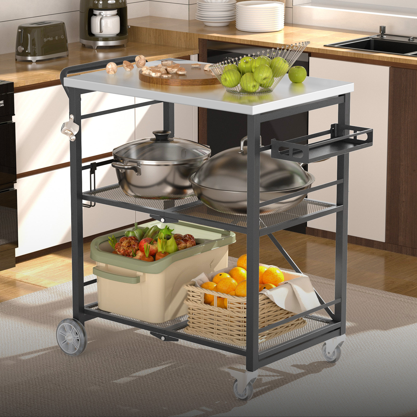 Prep & Savour 36 In. Stainless Kitchen Islands Carts Outdoor Foldable ...