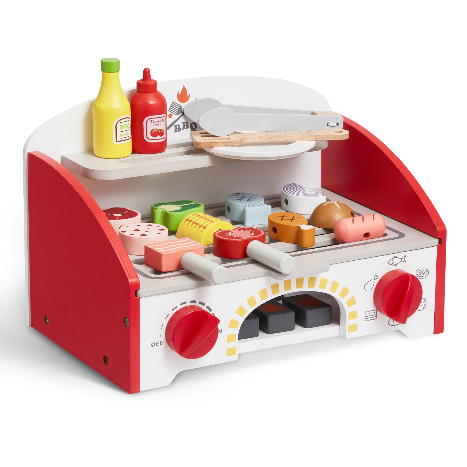 VEVOR 26 PCS Kids BBQ Grill Playset Wooden Cooking Grill Toy Set ...