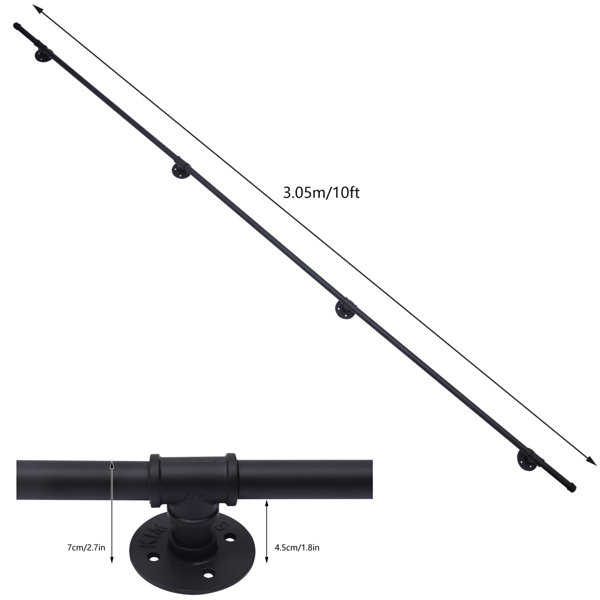 FRONG 120" Wall Support Industrial Loft Pipe Handrail For Stairs ...