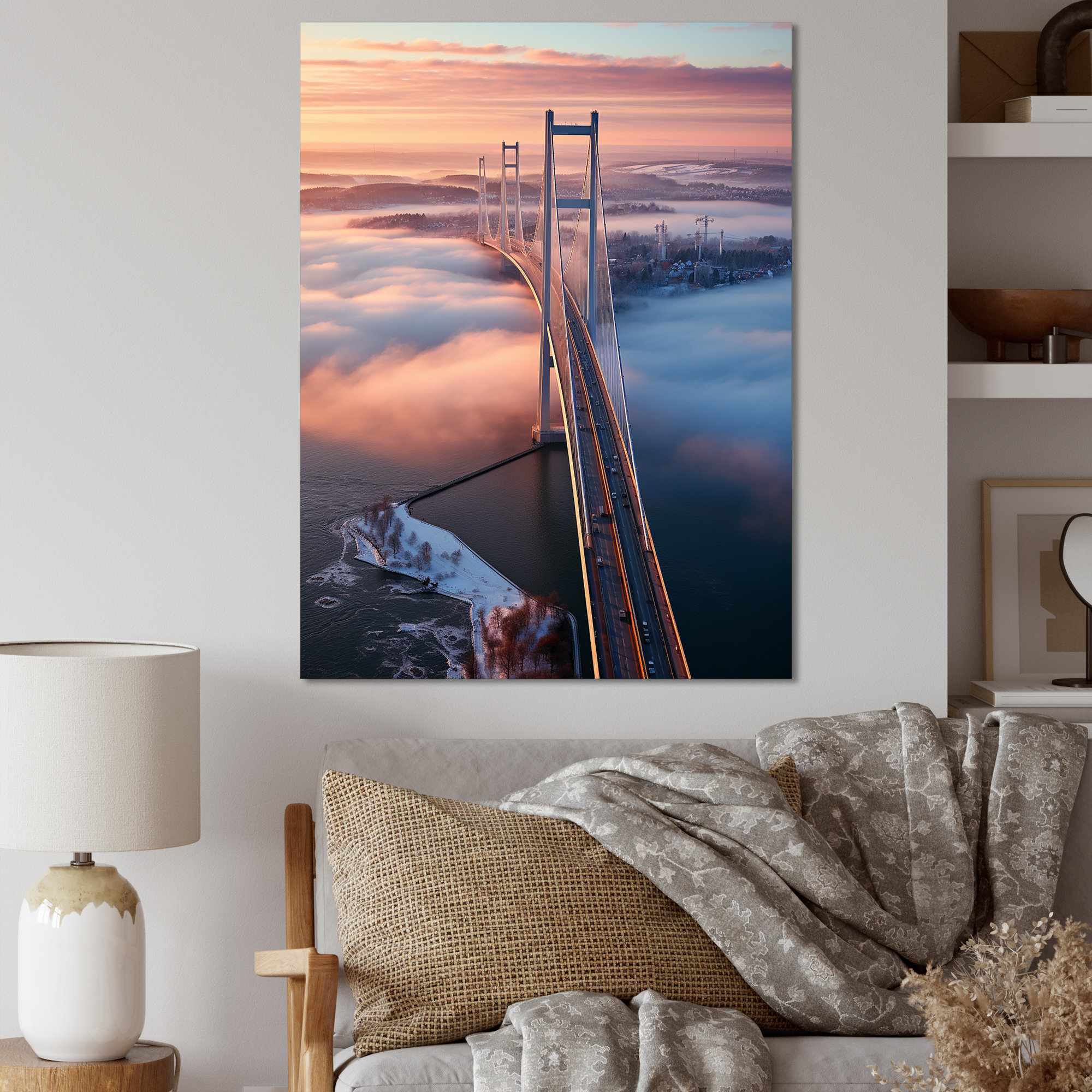 Latitude Run® Blue And Pink Bridge Sunset Views 1 - Bridges Wall Art ...
