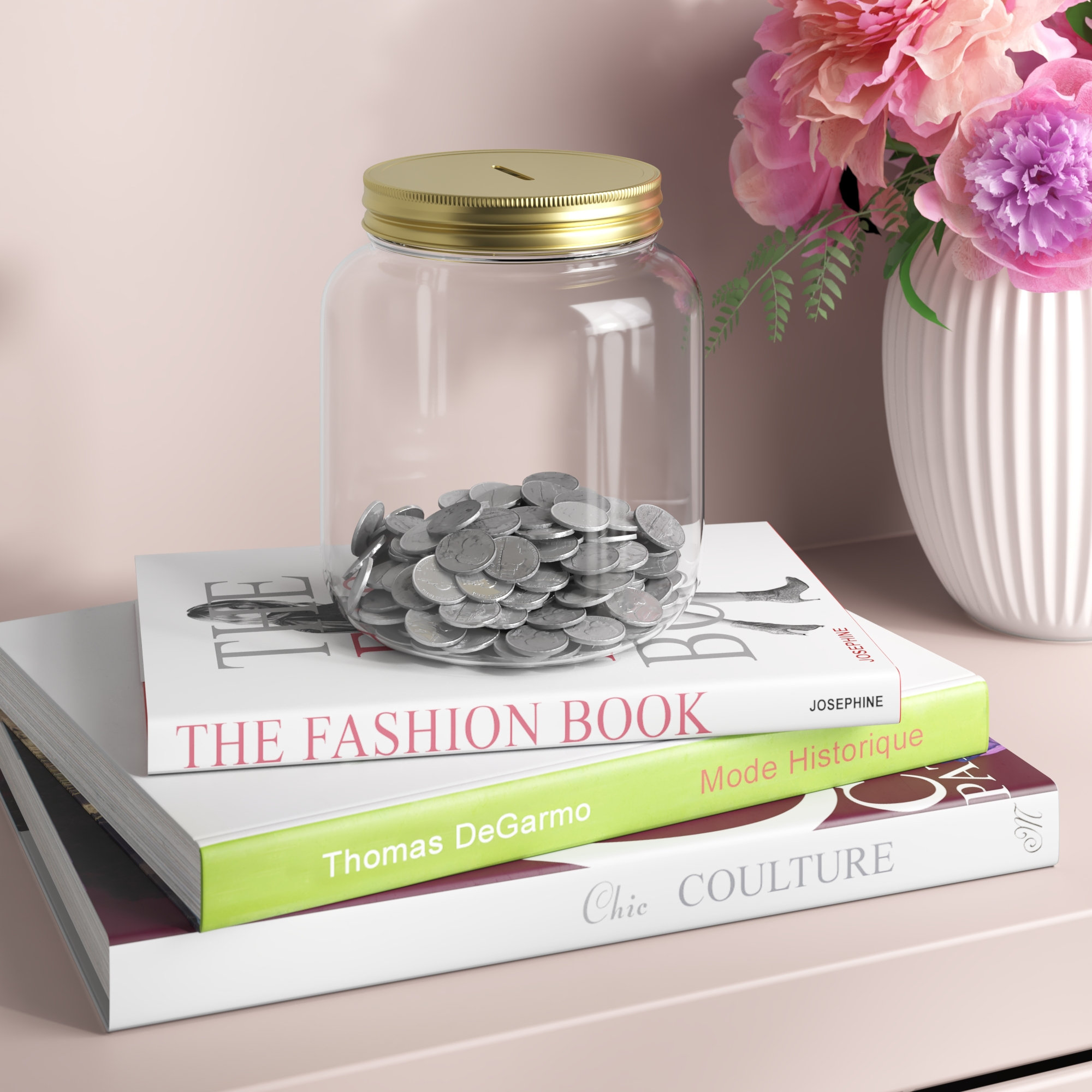 Everly Quinn Large Coin Bank Jar with Slotted Gold Lid Holds Over ...