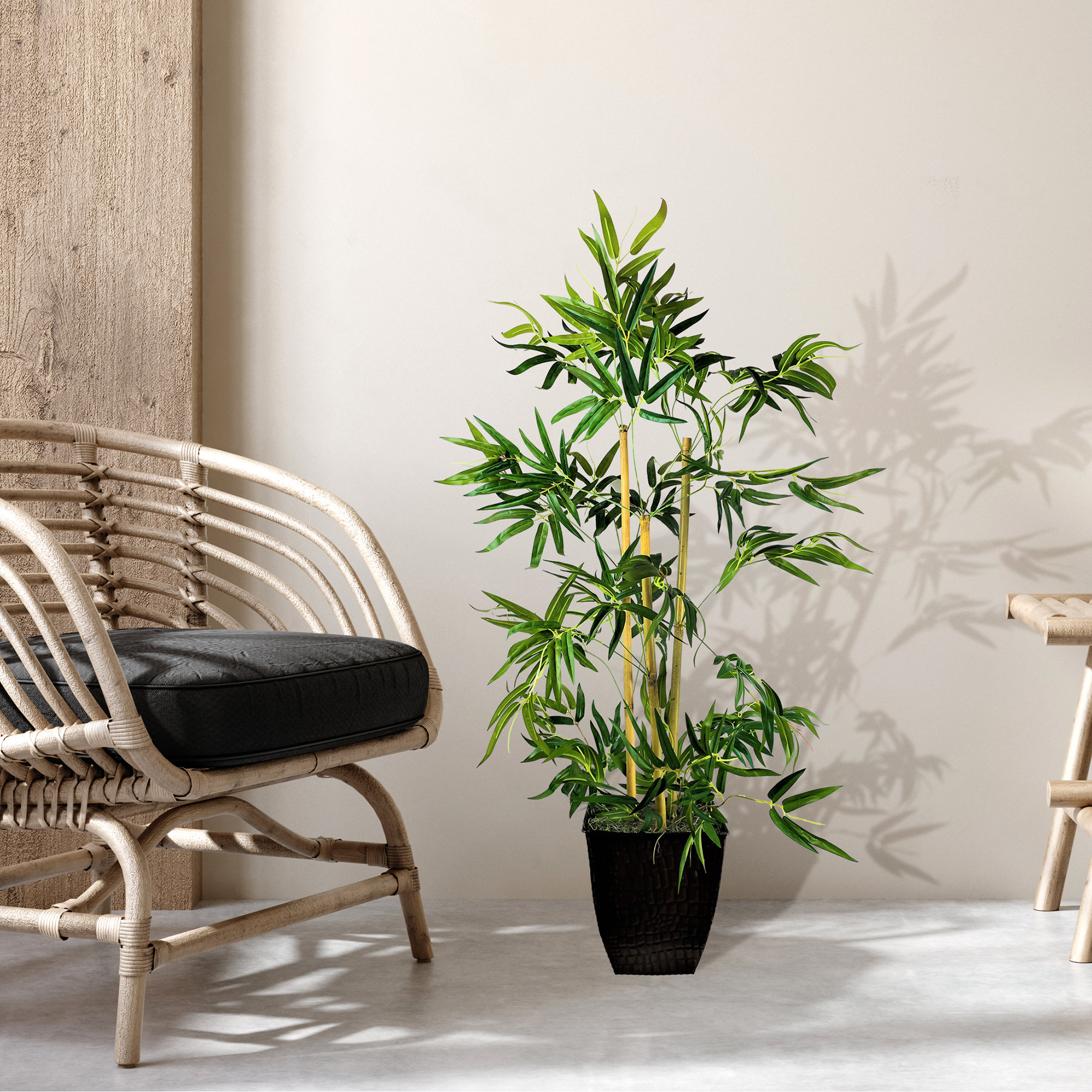 Primrue 4-Foot Bamboo in Black Metal Square Fluted Planter | Wayfair