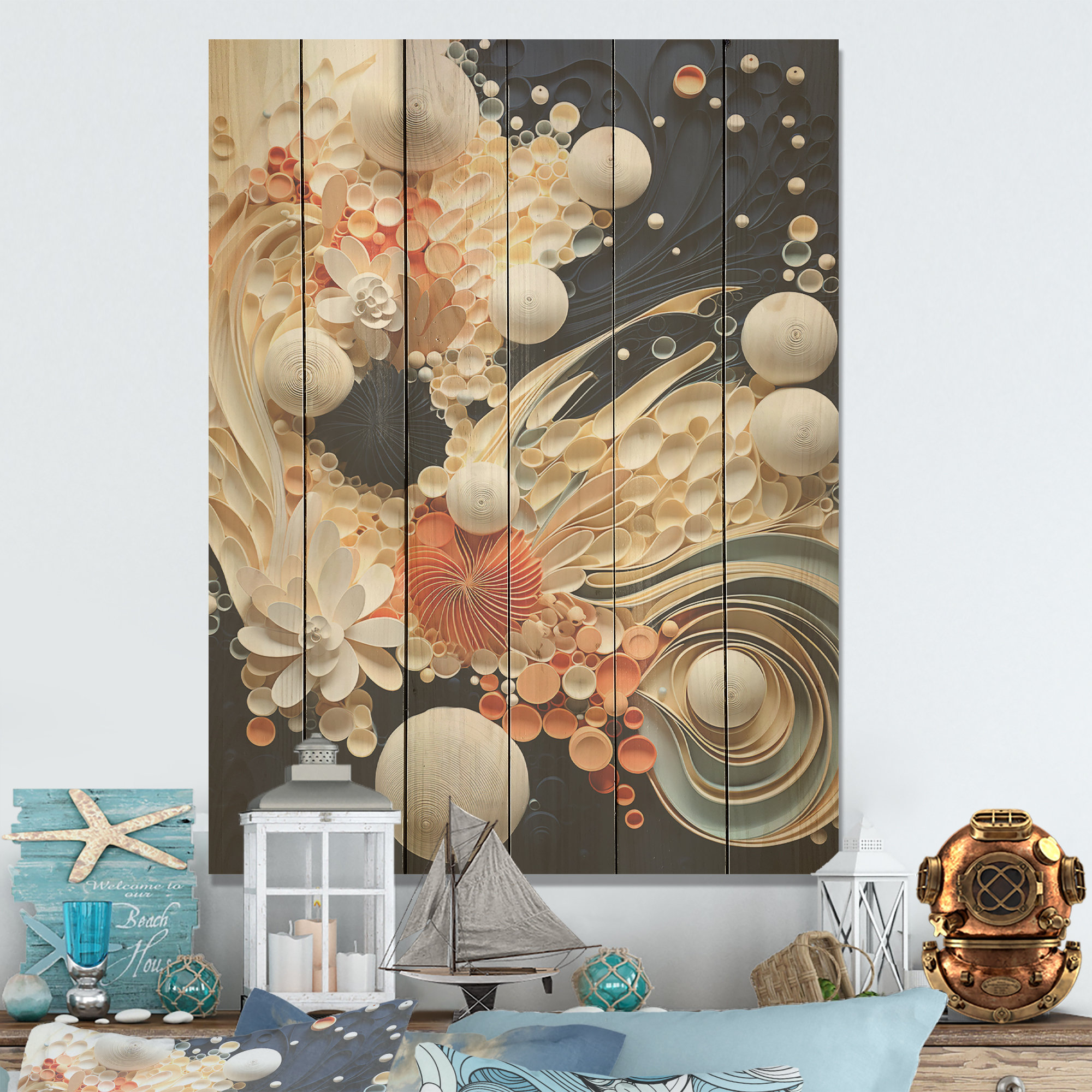 Lark Manor™ Abstract Coral Dream - Coastal Coral Under Water Wood Wall ...