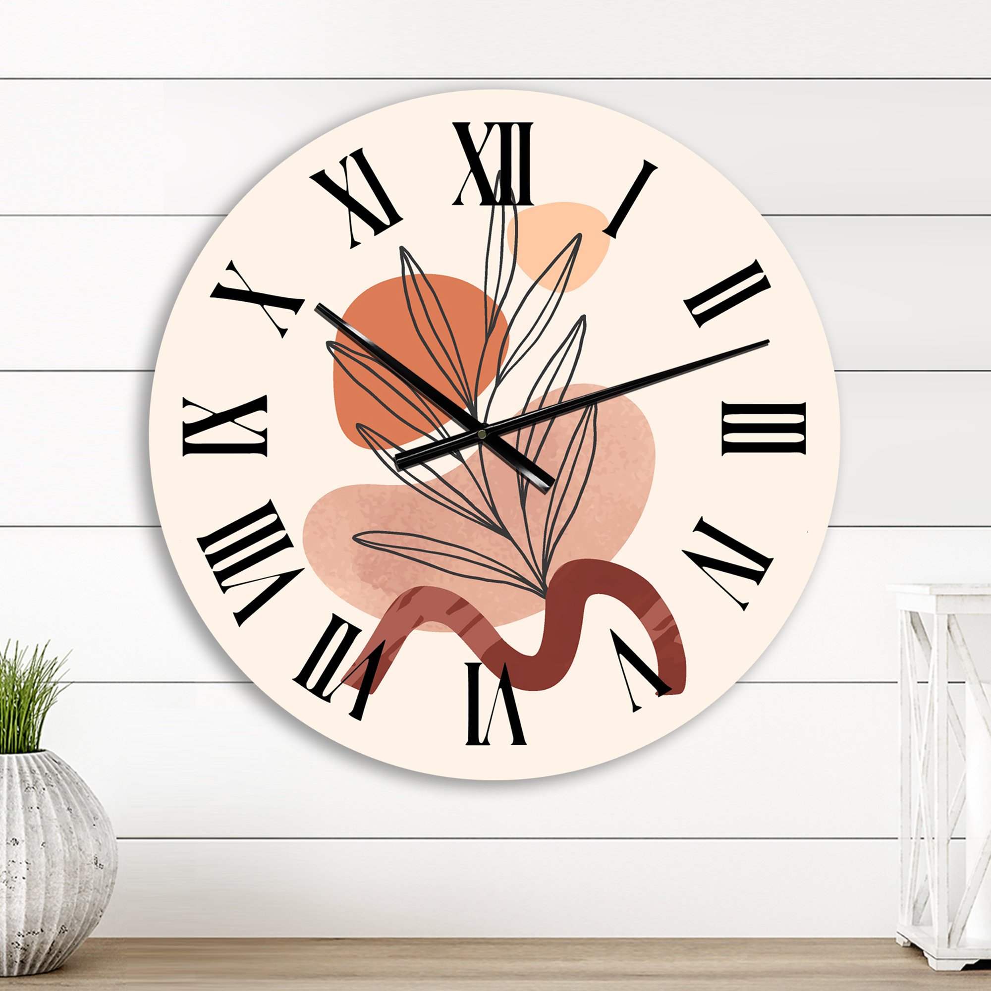 East Urban Home Terra Cotta Boho Drawing II Wall Clock | Wayfair