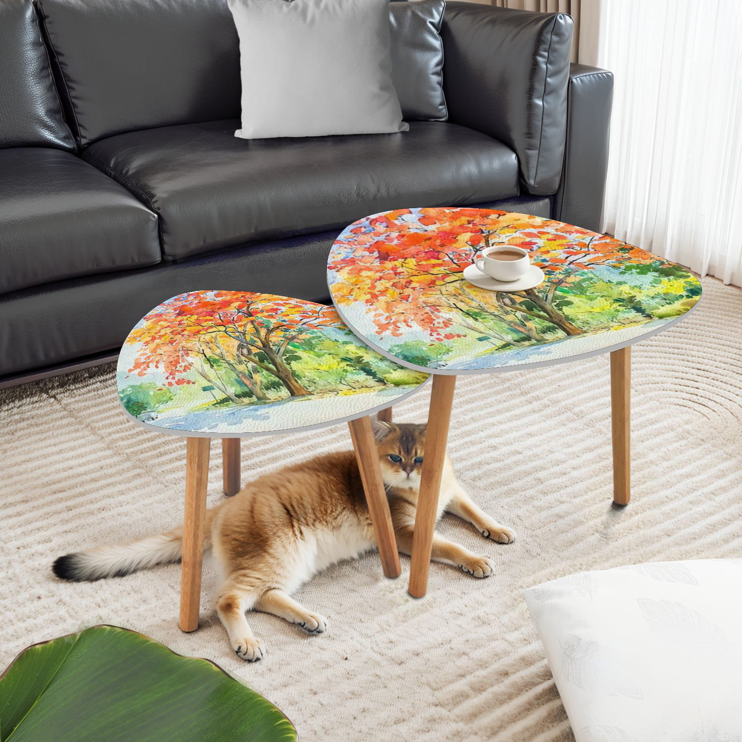 George Oliver Triangle Nesting Coffee Table Set of 2 watercolor original landscape painting red ...