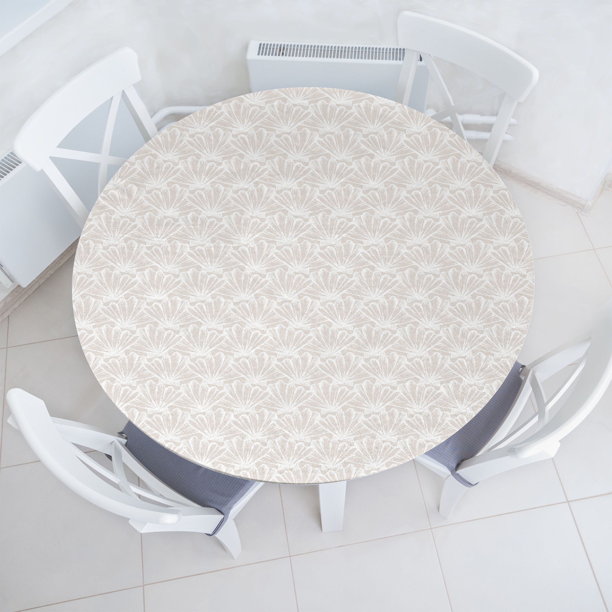 Ebern Designs Neutral Colors Fitted Round Tablecloth Coconut and Ivory ...