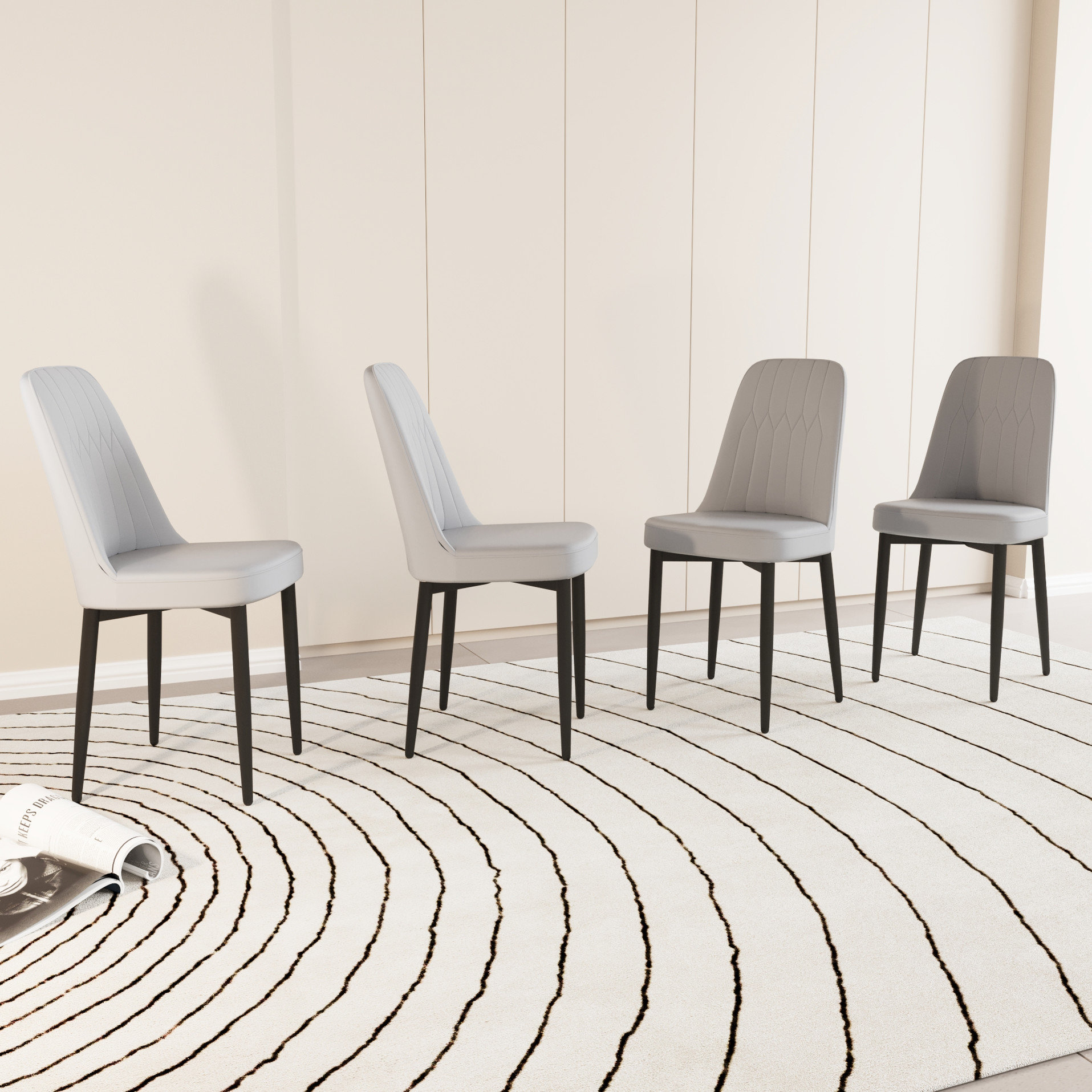 George Oliver 4pcs Dining Chairs, Grey Pu Leather Fabric, Thick ...