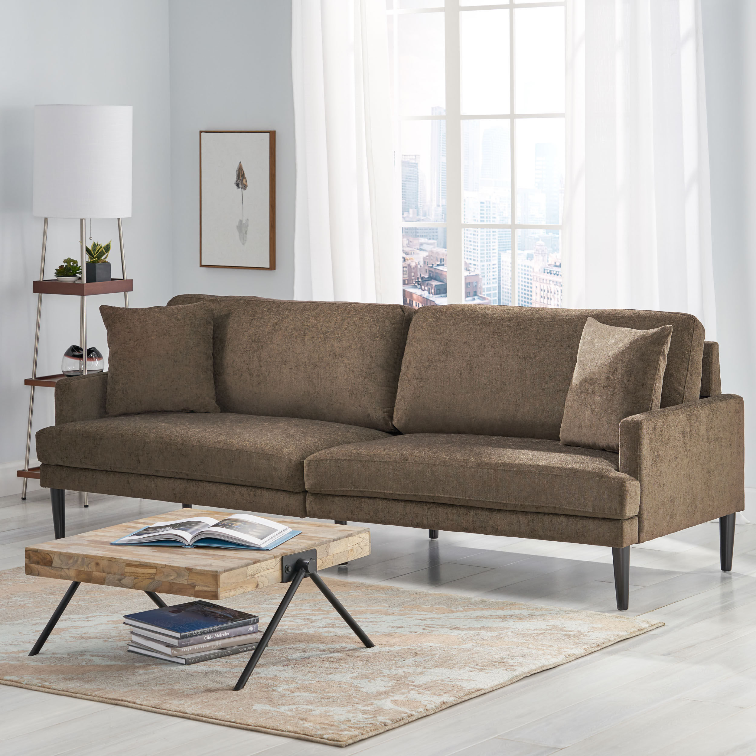 George Oliver Tucker Contemporary 3 Seater Fabric Sofa With Accent ...