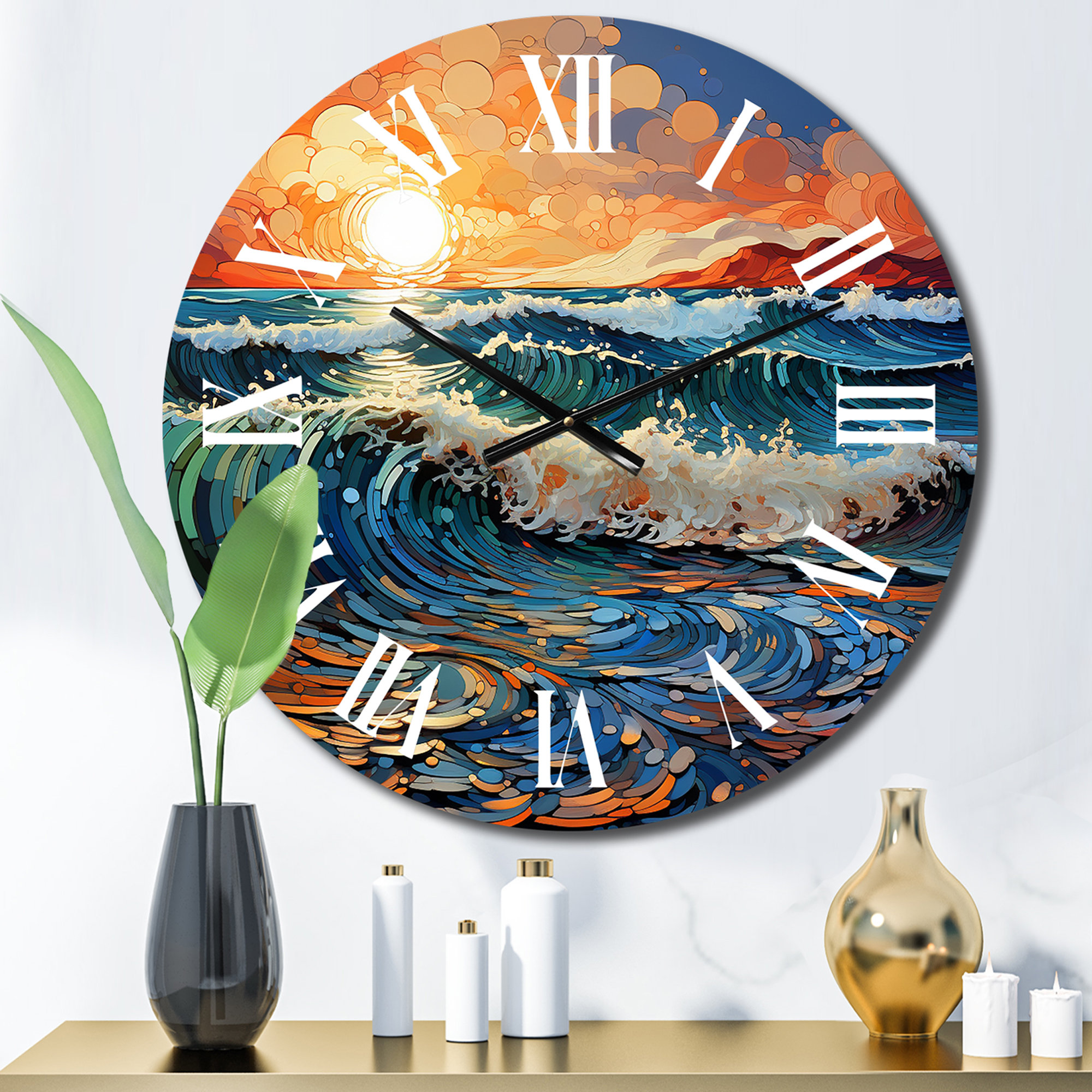 Design Art Beach Photo Sunlit Waves XI Metal Wall Clock | Wayfair