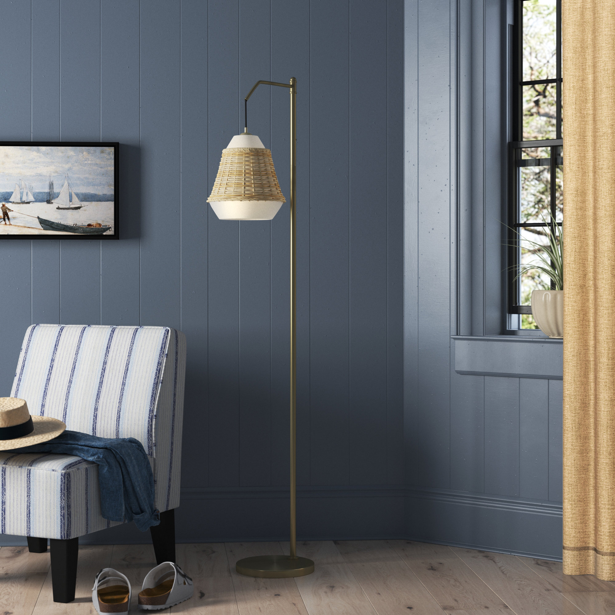 Beachcrest Home 66"H Baden Brass Metal and Rattan Floor Lamp & Reviews ...