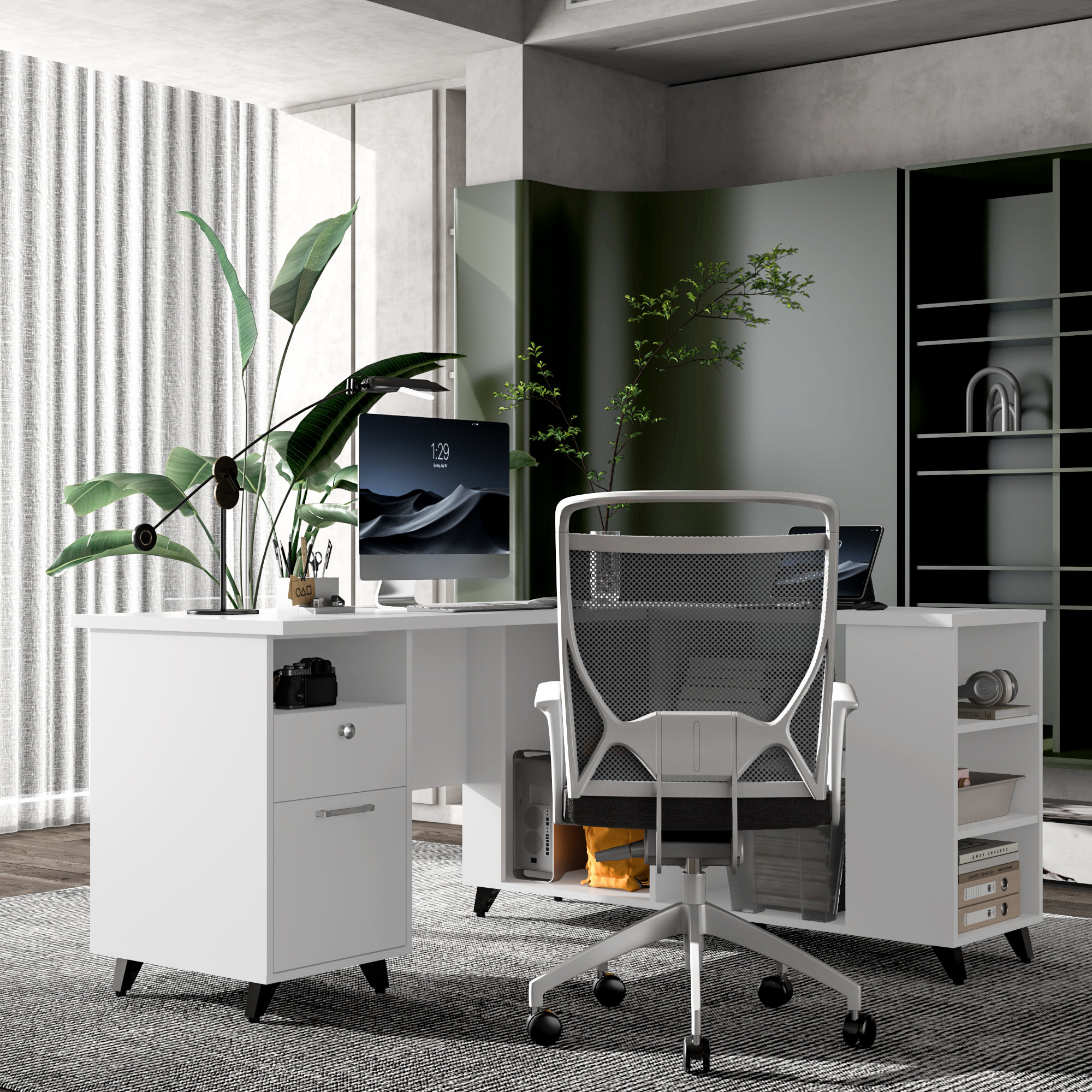 Inbox Zero L Shaped Executive Desk With Drawers And Open Storage ...