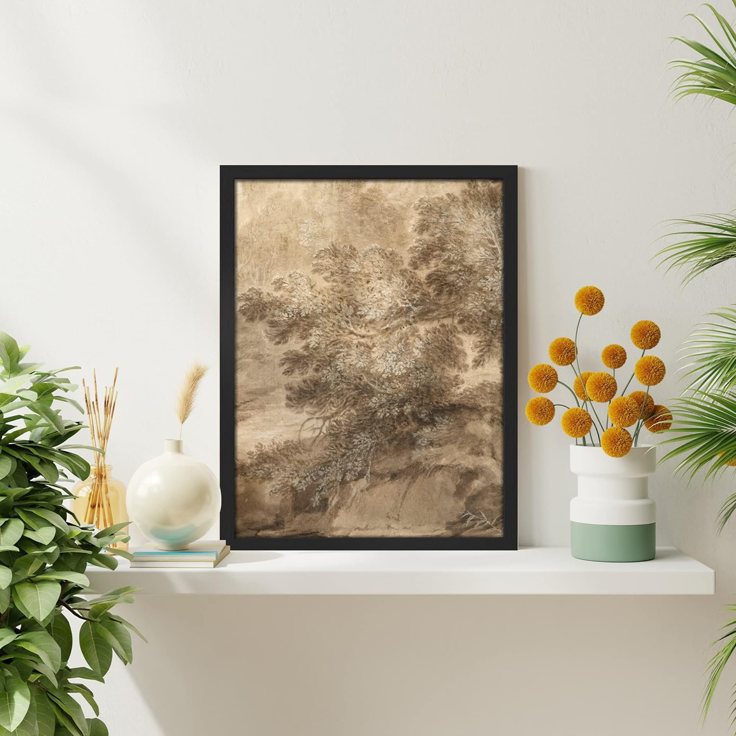 SIGNLEADER Sepia Tree Countryside Wall Art Floral Botanical Prints ...