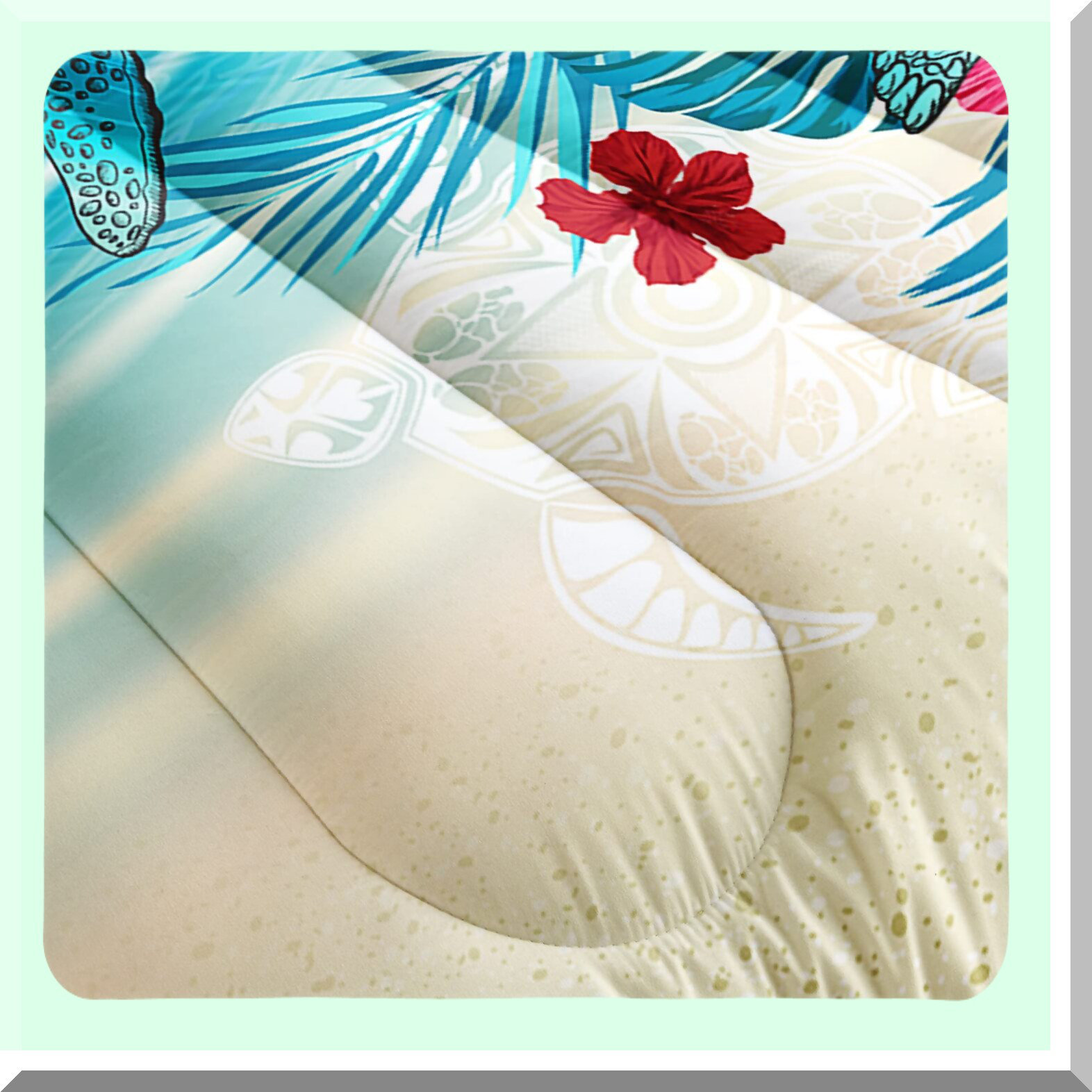 Everly Quinn Tropical Bliss Queen Comforter Set Ocean Blue Palm Tree