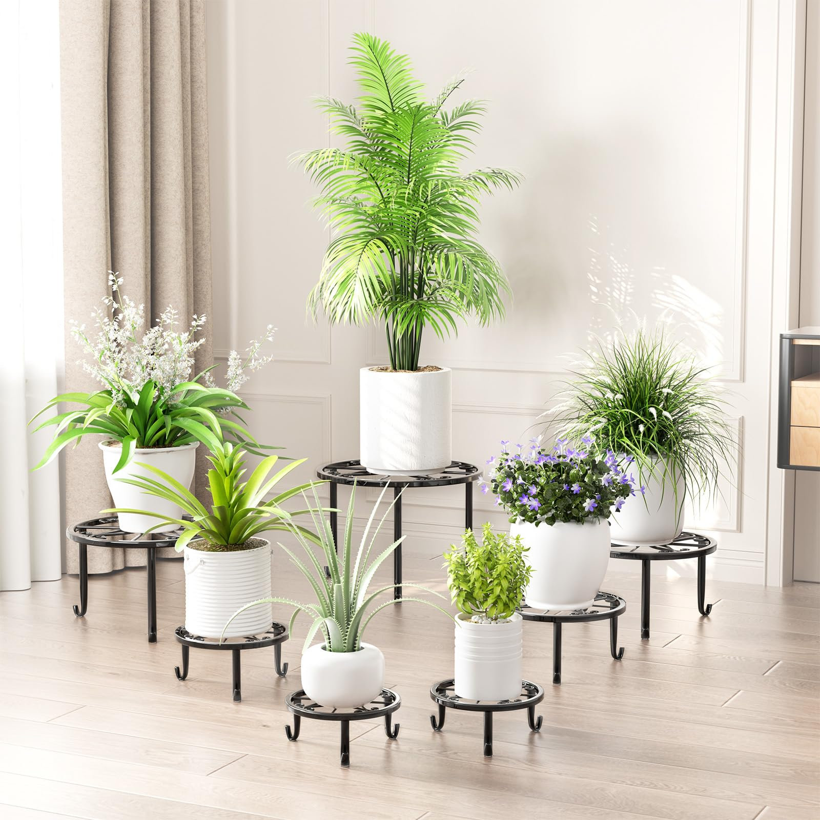 Bisiot 7-Piece Outdoor Indoor Metal Plant Rack, Rust Proof Iron Flower ...