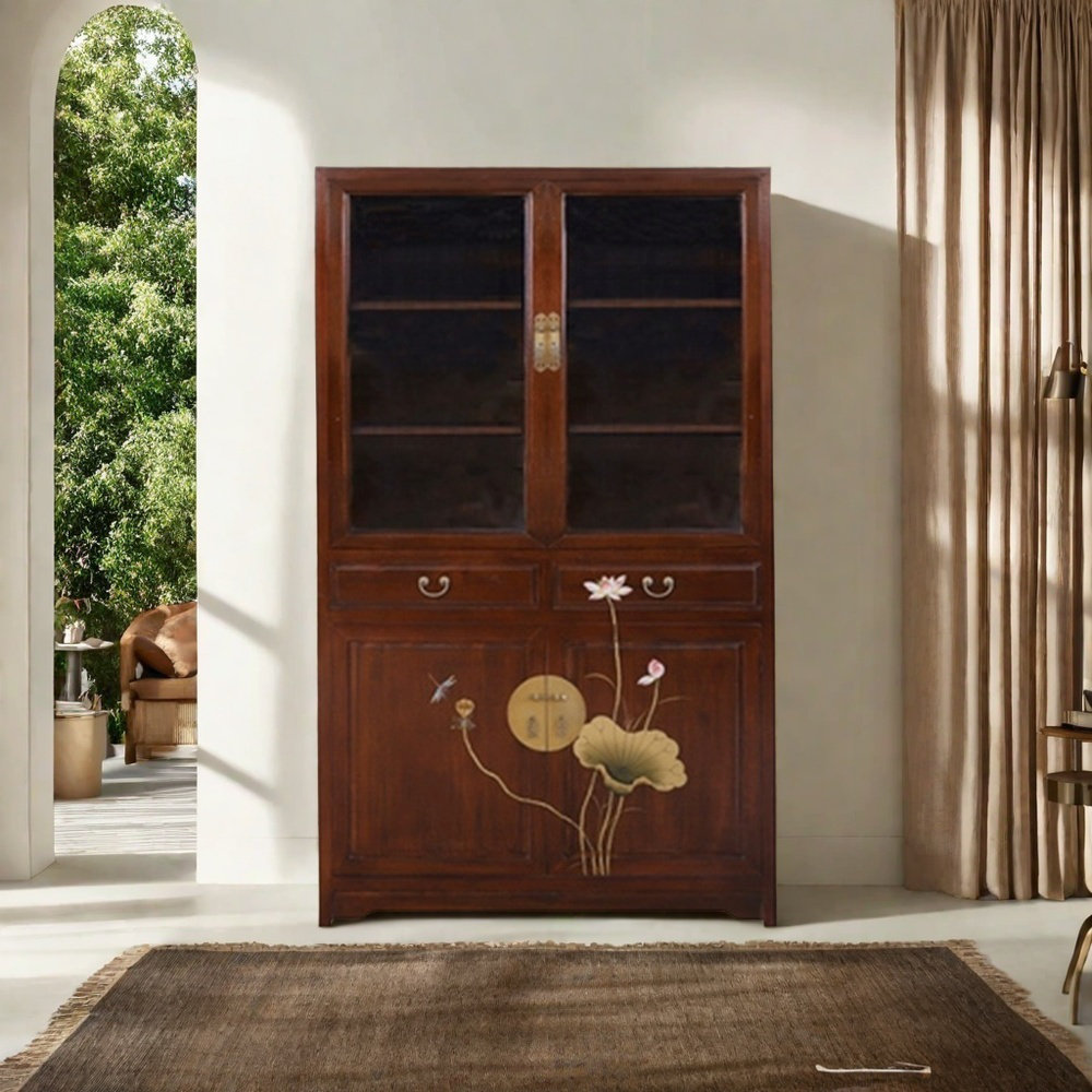 Parttlion New Chinese style solid wood bookcase glass locker | Wayfair