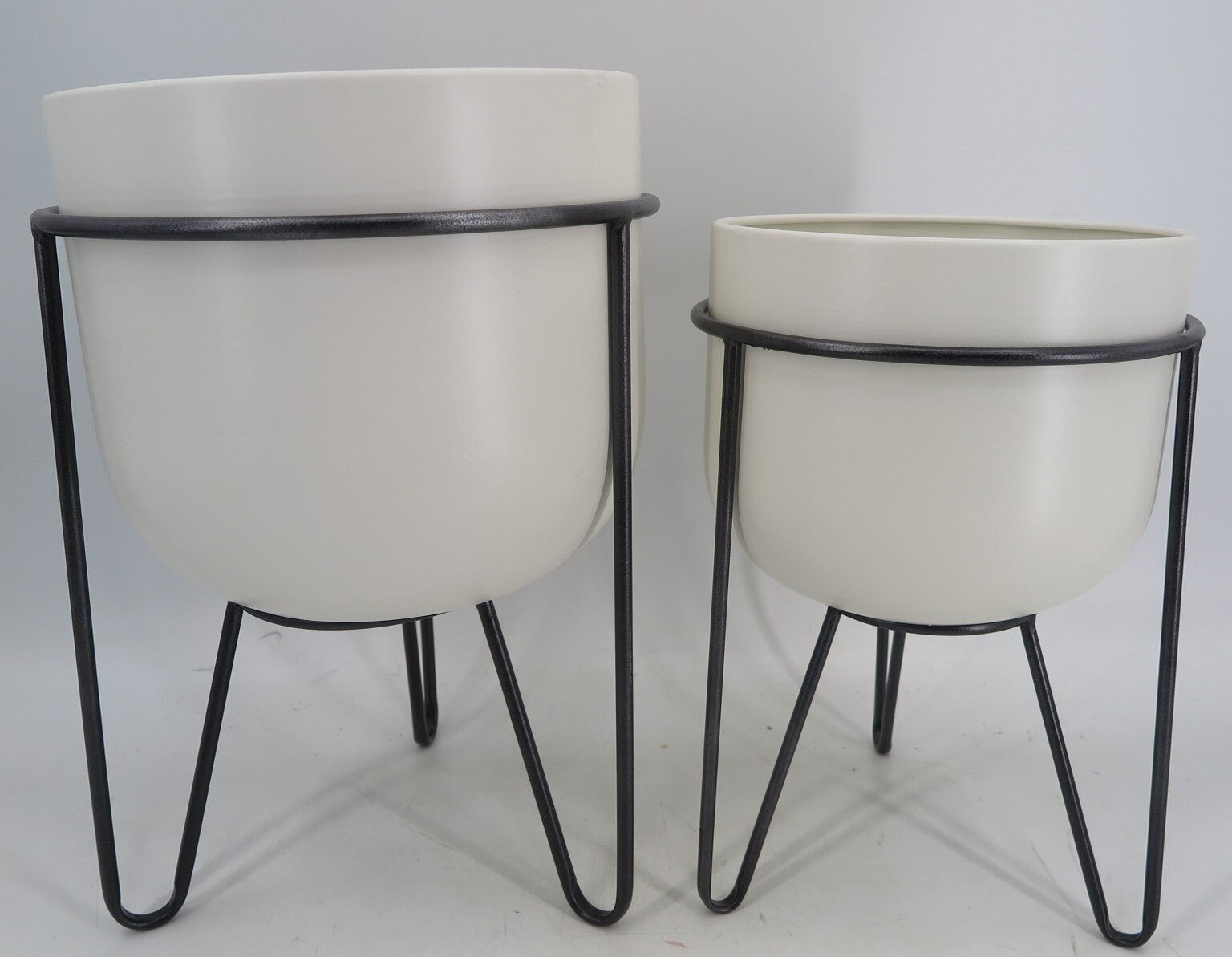 Corrigan Studio® Set Of 2 White Metal Containers On Black Frames ...