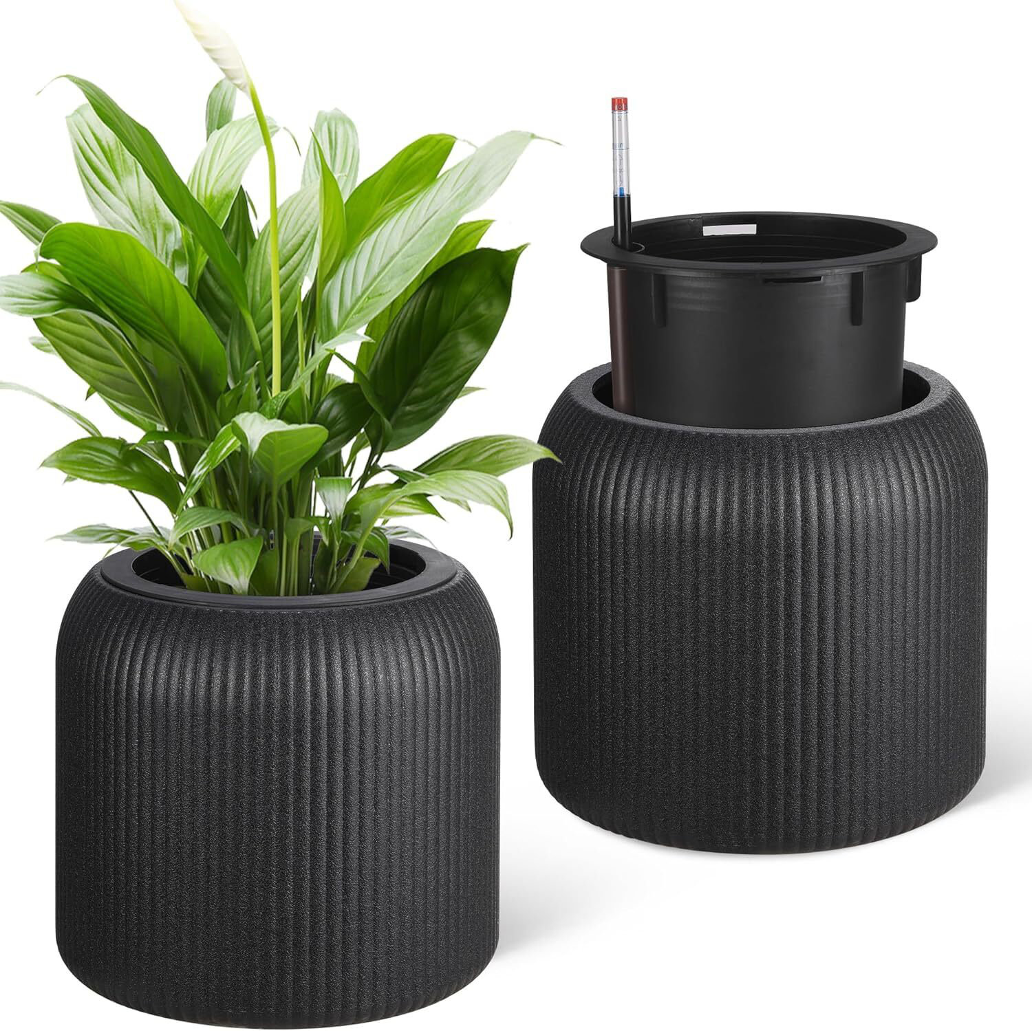 Ebern Designs Planters Set Of 2 Medium Flower Pots With A Water Level ...