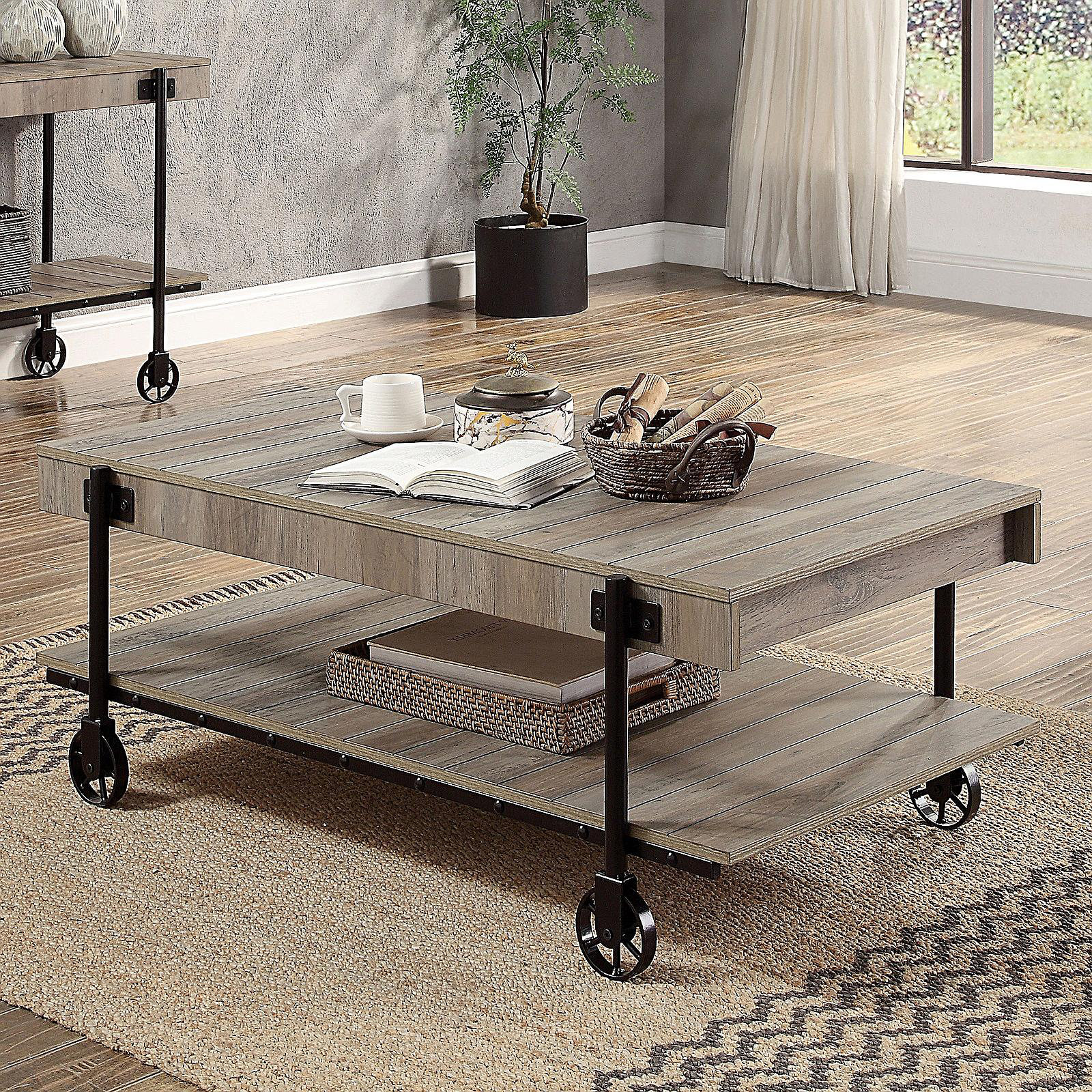 Trent Austin Design Industrial Style 1Pc Coffee Table Open Bottom Shelf ...