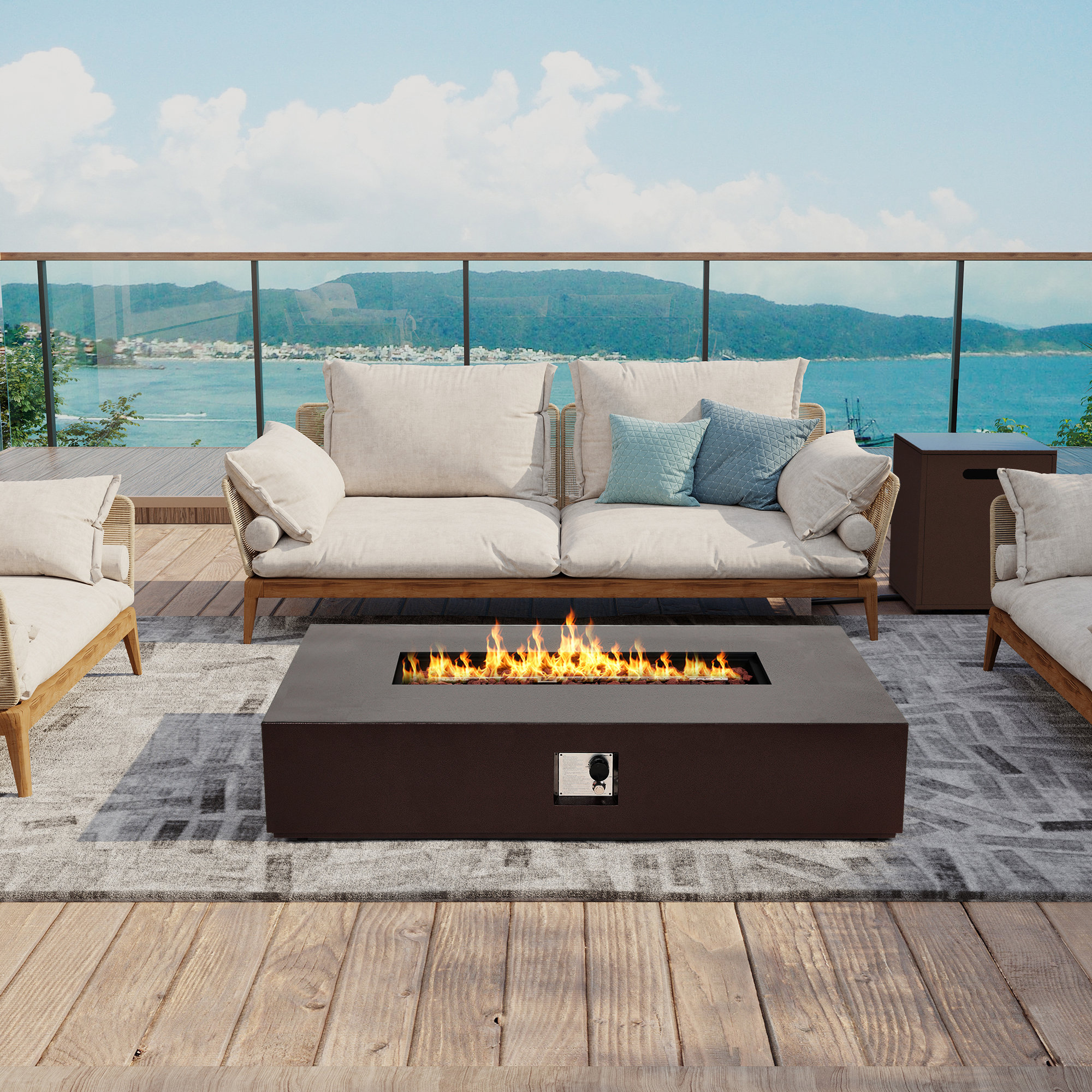Latitude Run® Keshona56-inch Outdoor Propane Gas Fire Pit Table 50000 ...