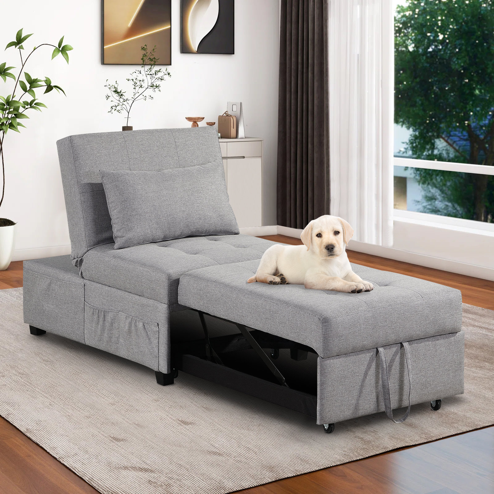 Ebern Designs Keyia 26.4" Wide Linen Cushioned Futon Chair with Storage ...