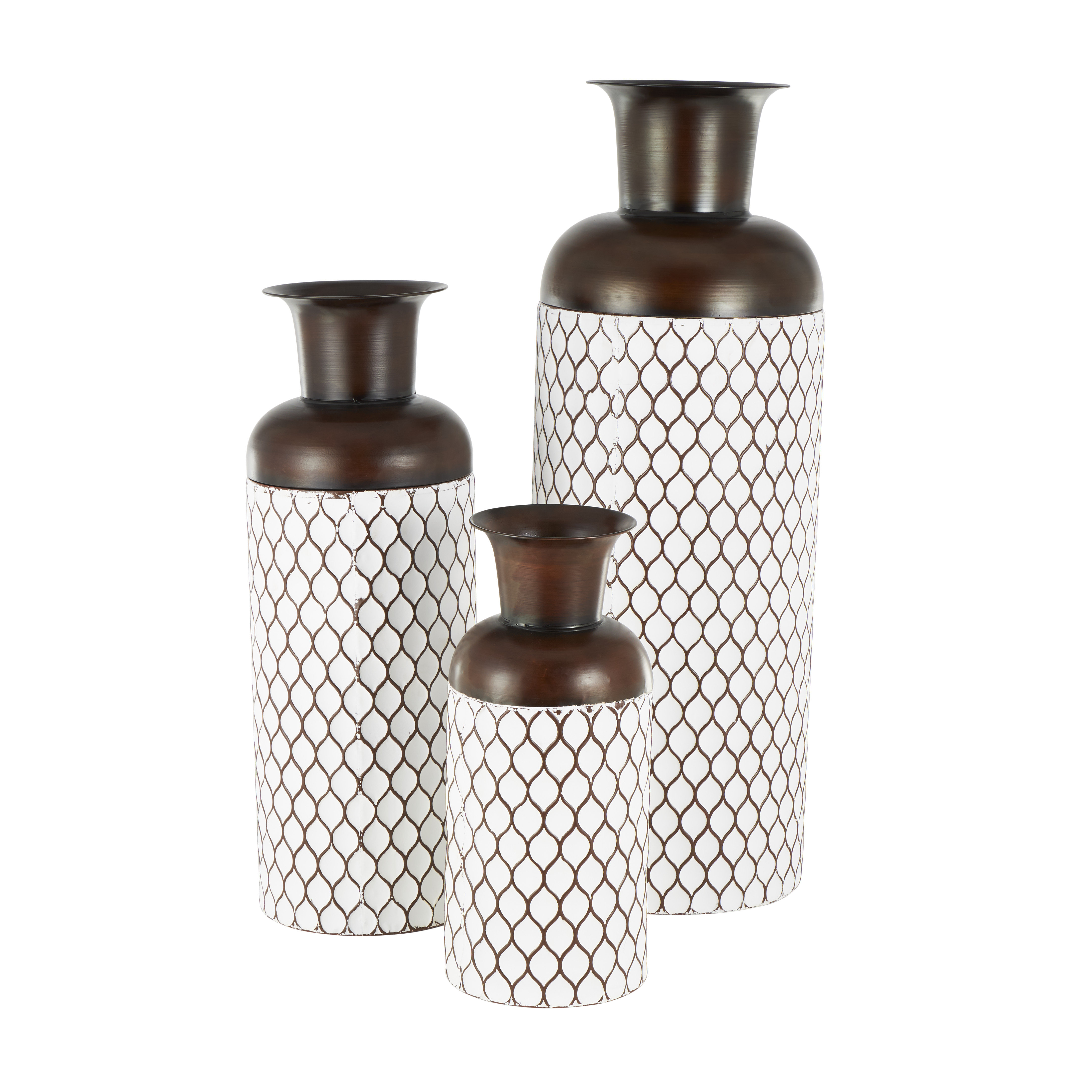 Dakota Fields Florice Metal Tall Trellis Floor Decorative White Vase ...