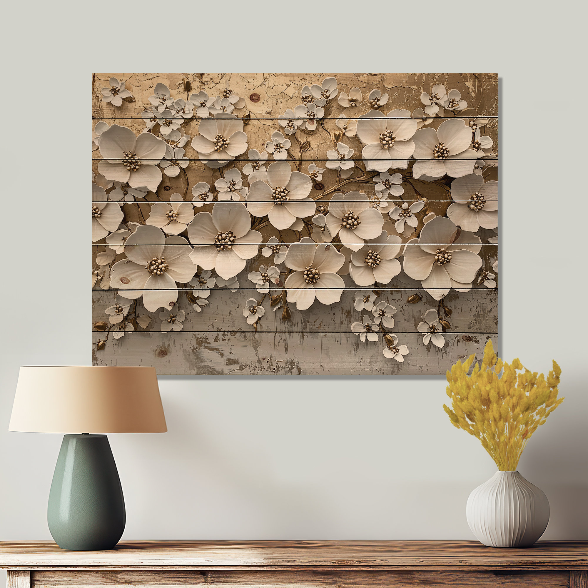 Lark Manor™ Cream Blossom Of Hydrangea Flowers II - Hydrangea Wood Wall ...