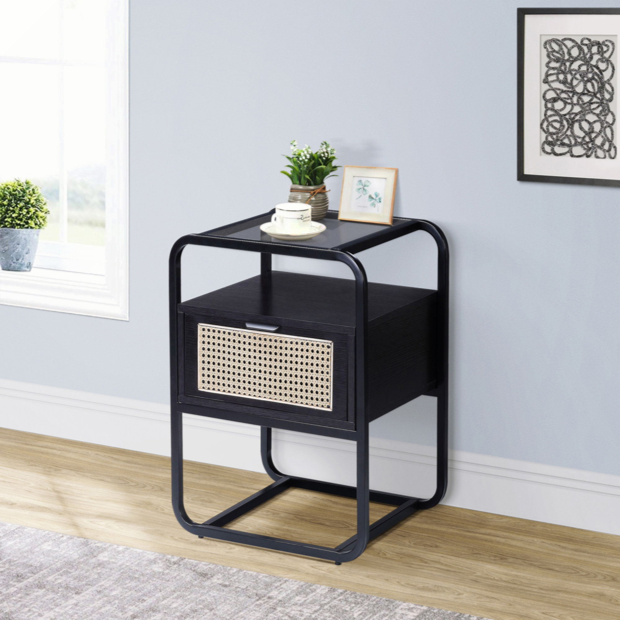 Bayou Breeze Black Accent Table With Glass Top - Wayfair Canada