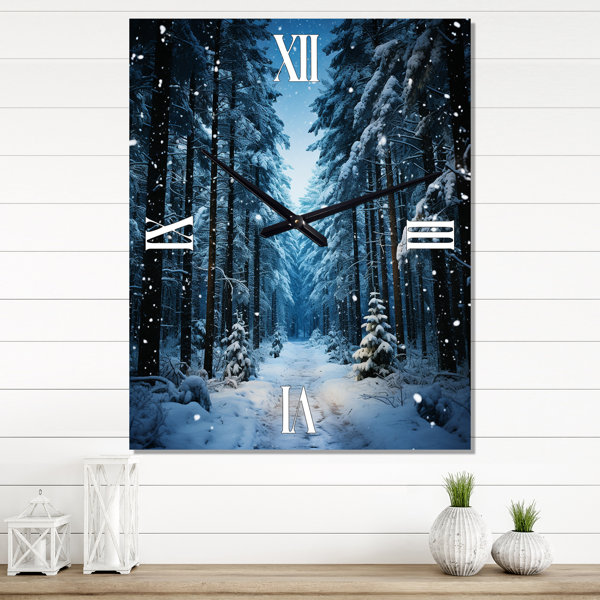 Latitude Run® Winter Snowy Evergreen VI - Landscapes Modern Wall Clock ...