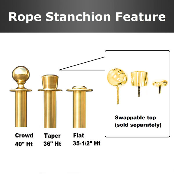 VIP Crowd Control Rope Stanchion (2 Gold Crown Top/Flat Base + 6' Pink ...