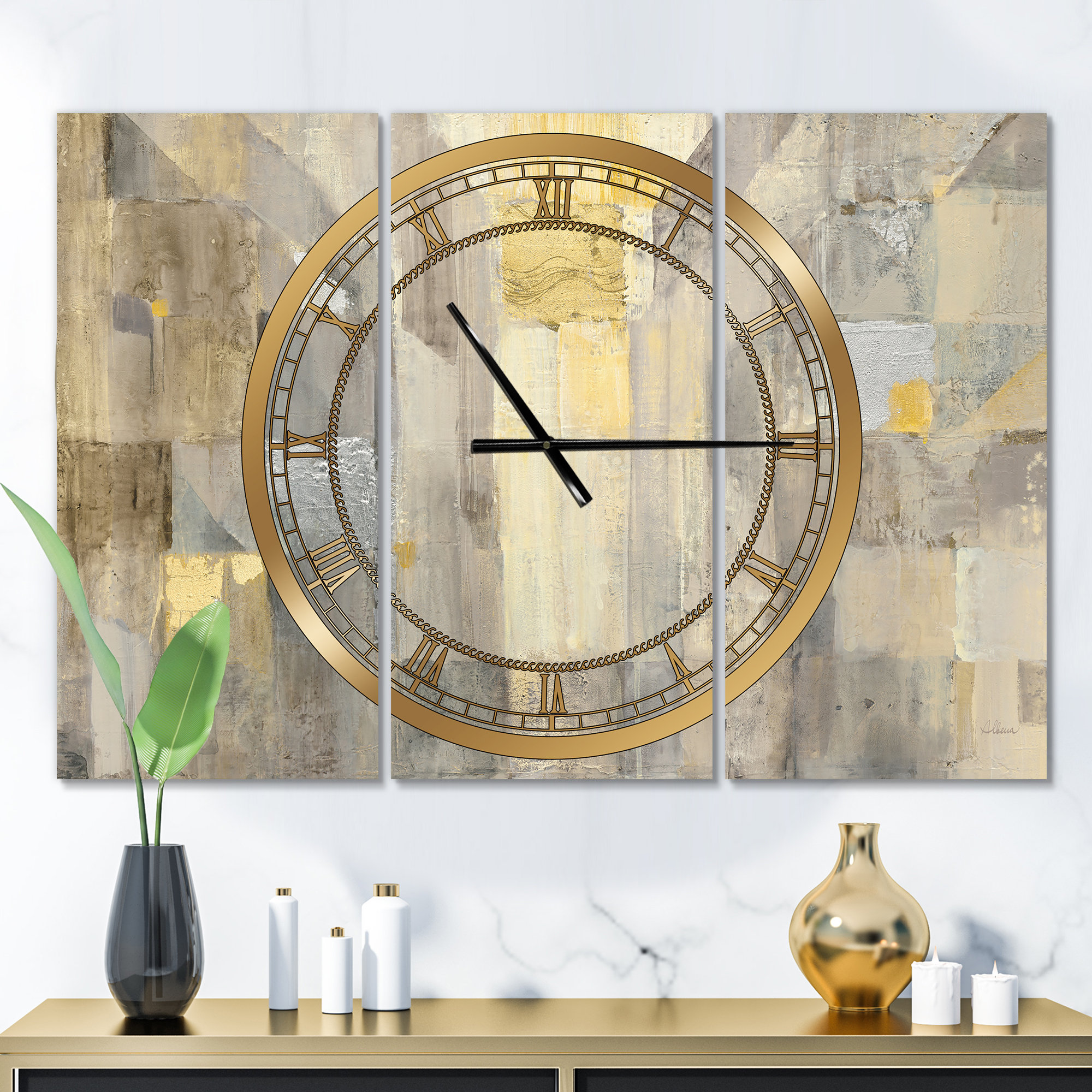East Urban Home Gold Square Watercolor - Modern wall clock & Reviews ...