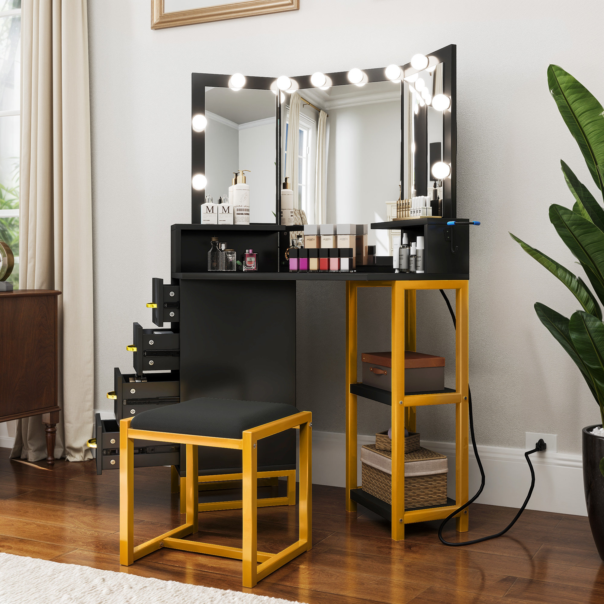 Mercer41 Tri-Fold Mirror Vanity & Reviews | Wayfair