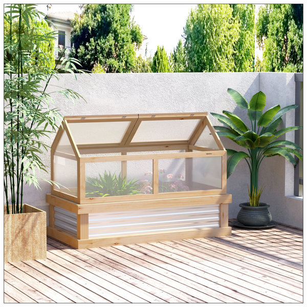 Arlmont & Co. Raised Garden Bed With Polycarbonate Greenhouse, Wooden ...