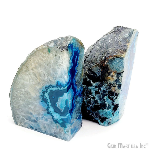 GEMMART USA Teal Geode Bookend, Unique Agate Bookend Pair, Mineral Rock ...