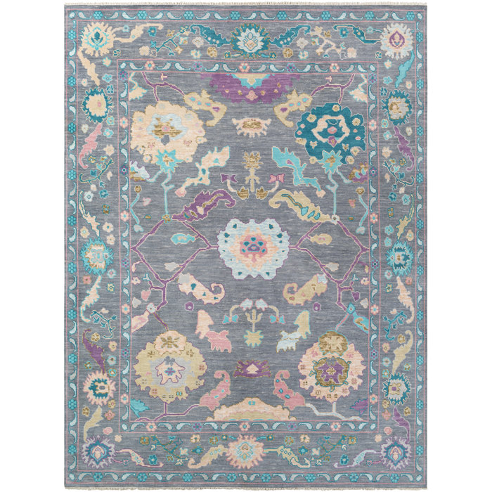 Surya Oriental Hand-Knotted Wool Gray, Bright Blue Area Rug | Perigold