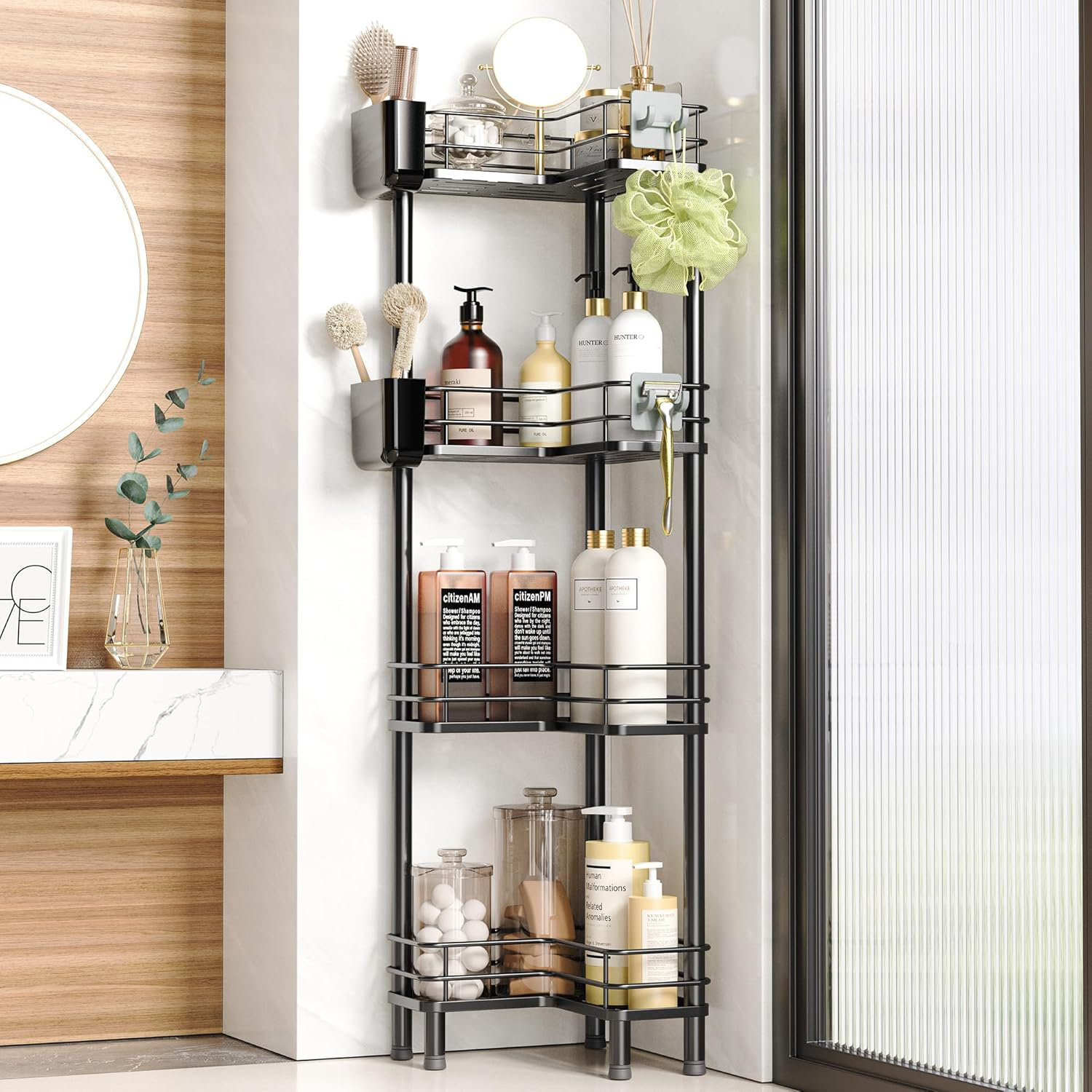 Rebrilliant Serviteur de douche en coin avec tablettes de brossage à ...