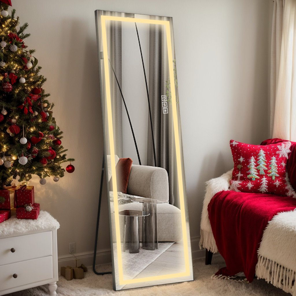 Brayden Studio® Full Body Mirror Large Floor Mirror with Lights Stand ...