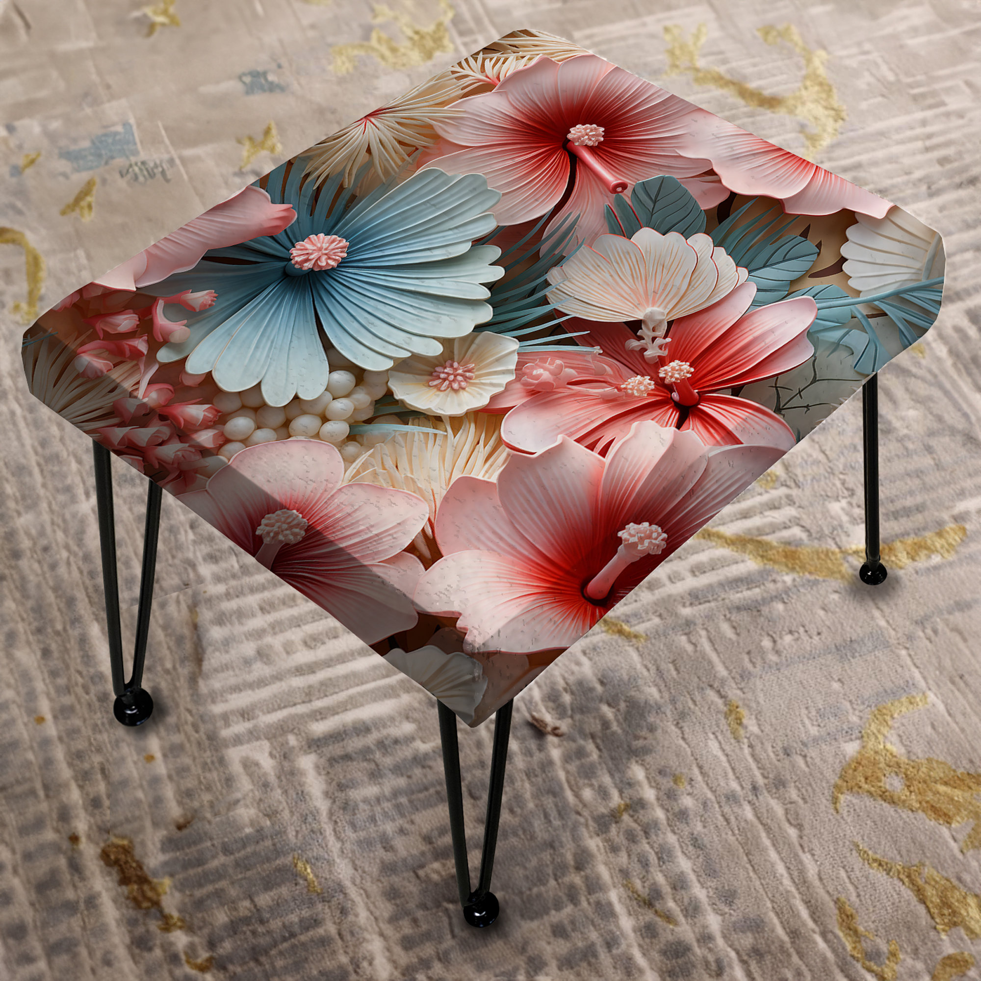 Design Art Seashell Mirage Tropical Pattern - Coastal Rectangle Ottoman ...