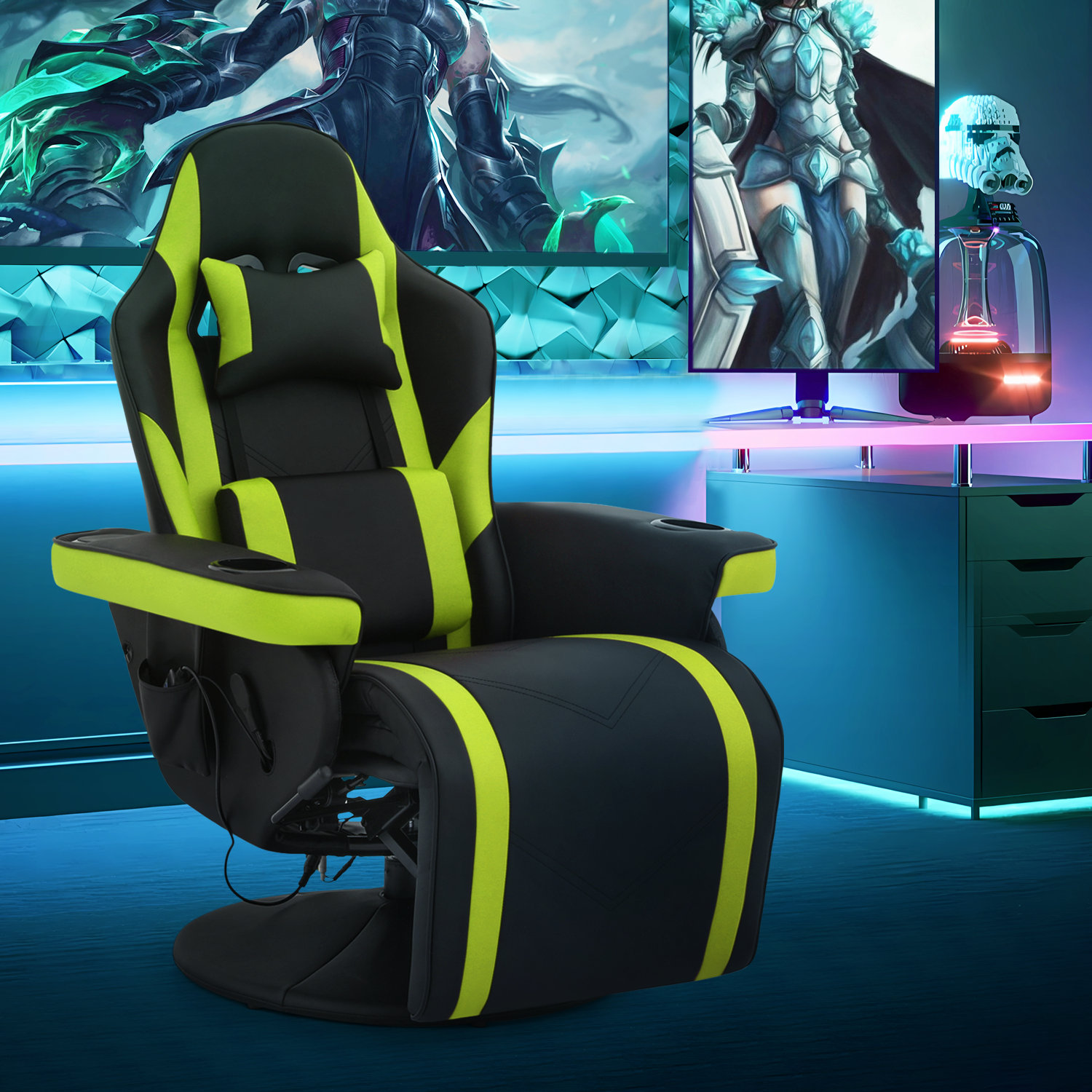MoNiBloom Massage Video Game Chair, Recliner High Back Gaming Chair ...