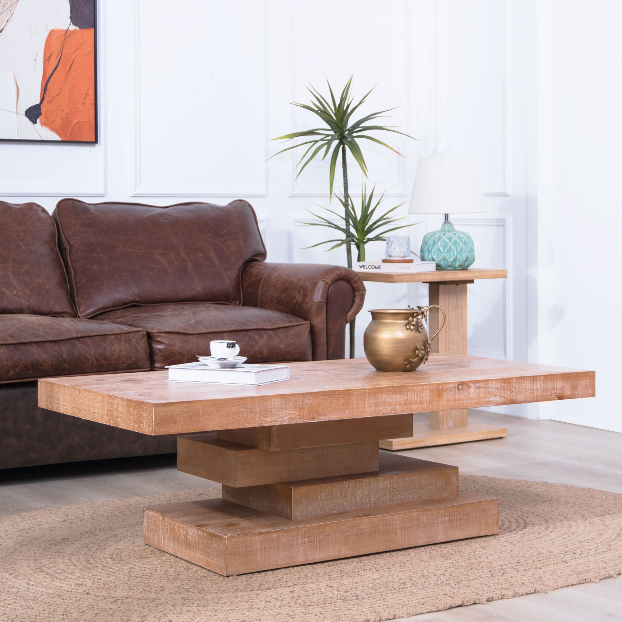 Loon Peak® 47.6" Wood Coffee Table - Stacked Block Base | Wayfair