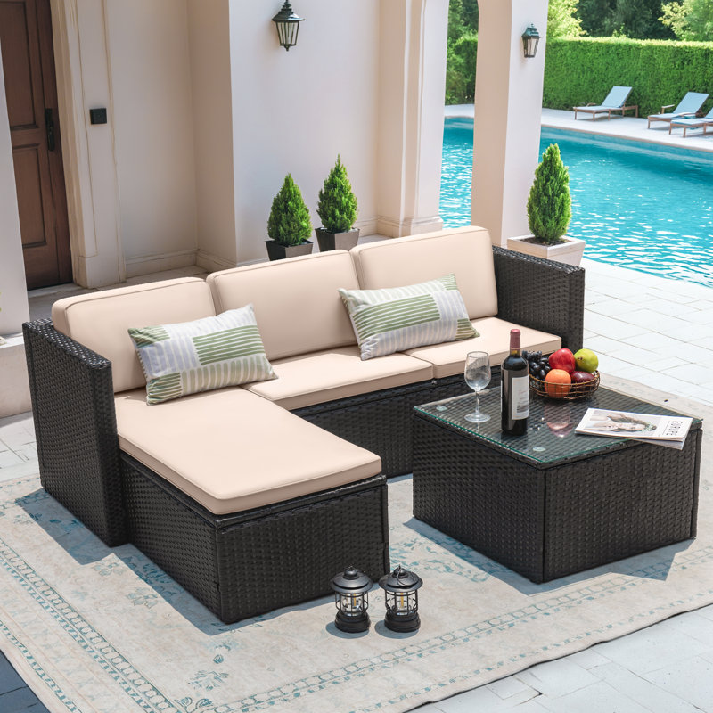 Ebern Designs 3 - Person Elegant Outdoor Patio Furniture Set: Sectional ...