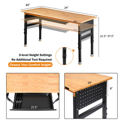 WFX Utility™ Warre 60'' W Wood Top Height-Adjustable Workbench | Wayfair