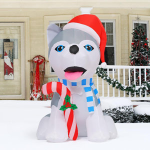 The Holiday Aisle® Christmas Inflatable 4 FT Christmas Inflatable Dog ...