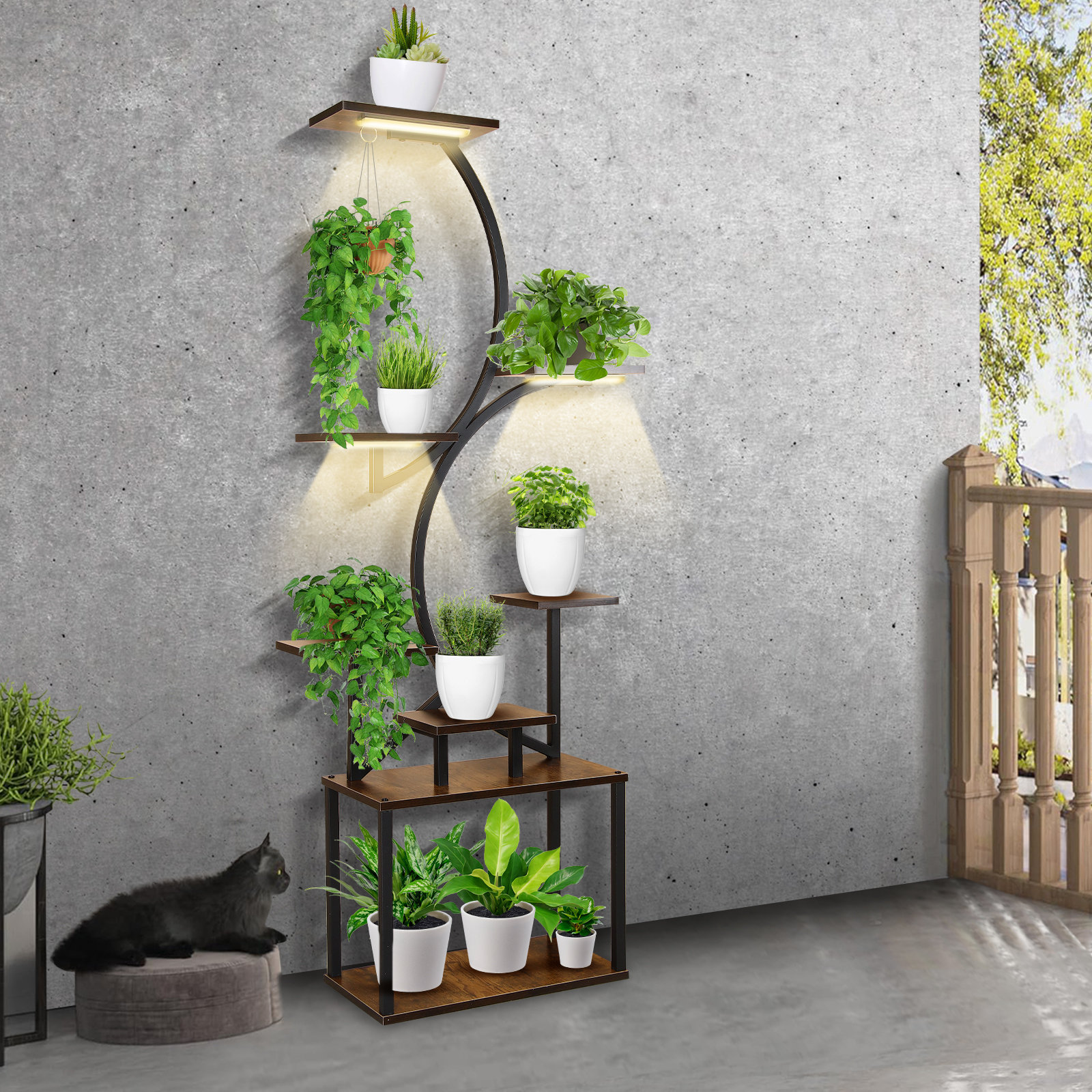 17 Stories Plant Stand Indoor with Grow Lights & Removable Drawer, 8 ...