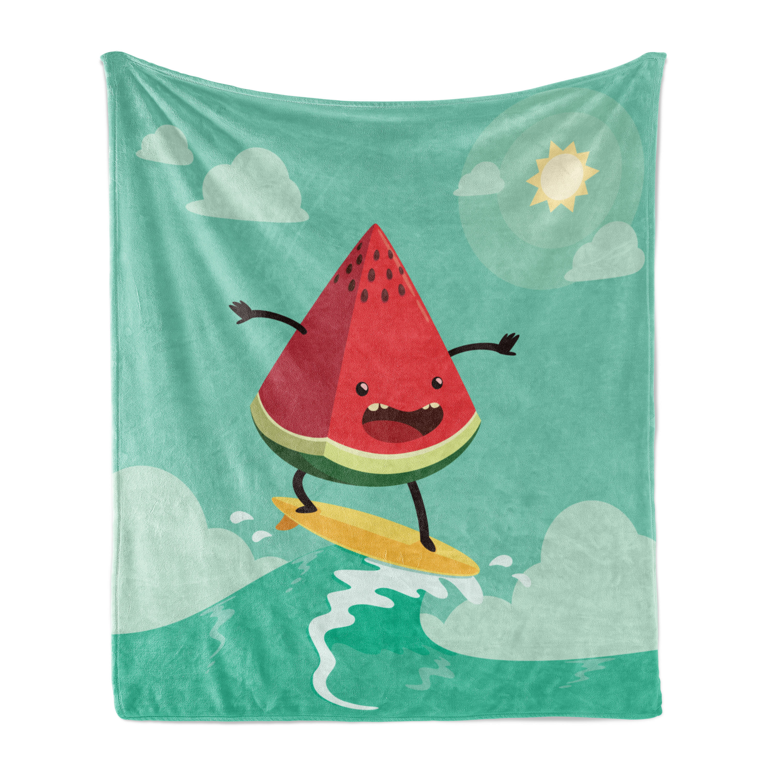 Ambesonne Surf Fleece Throw Blanket Watermelon on the Waves Red Green ...
