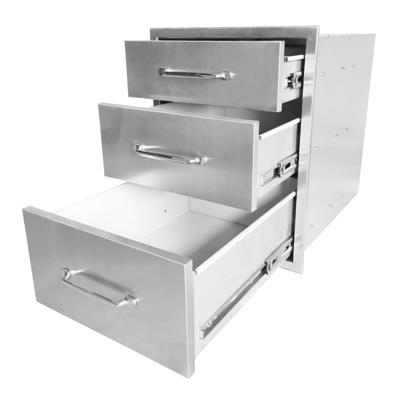 Yuan Home Outdoor Kitchen Drawer, 3-Layer Stainless Steel 18" W X 23" H ...